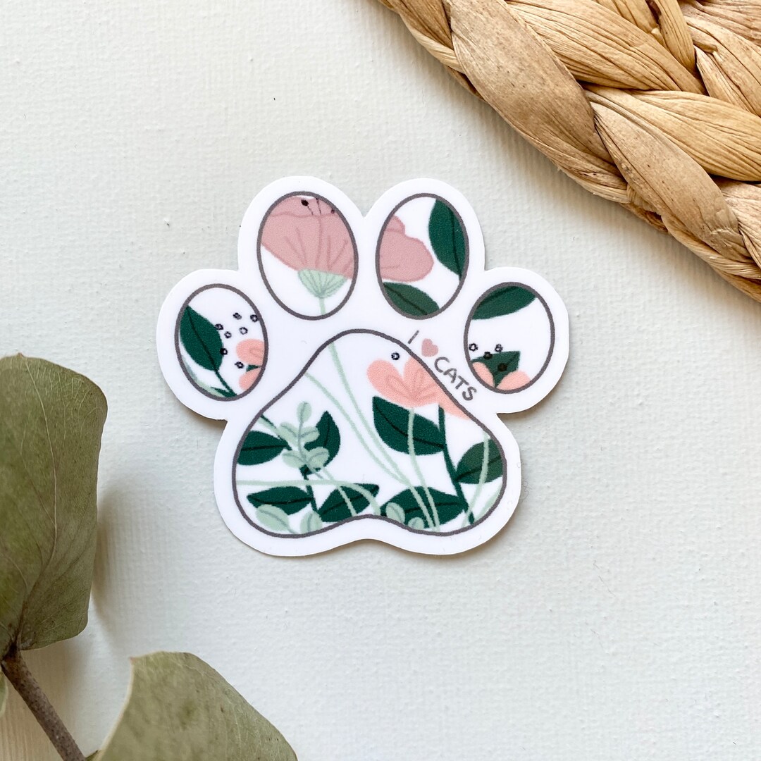 Sticker Floral Cat Paw, Cat Pet Stickers, Cute Floral Cat Sticker ...