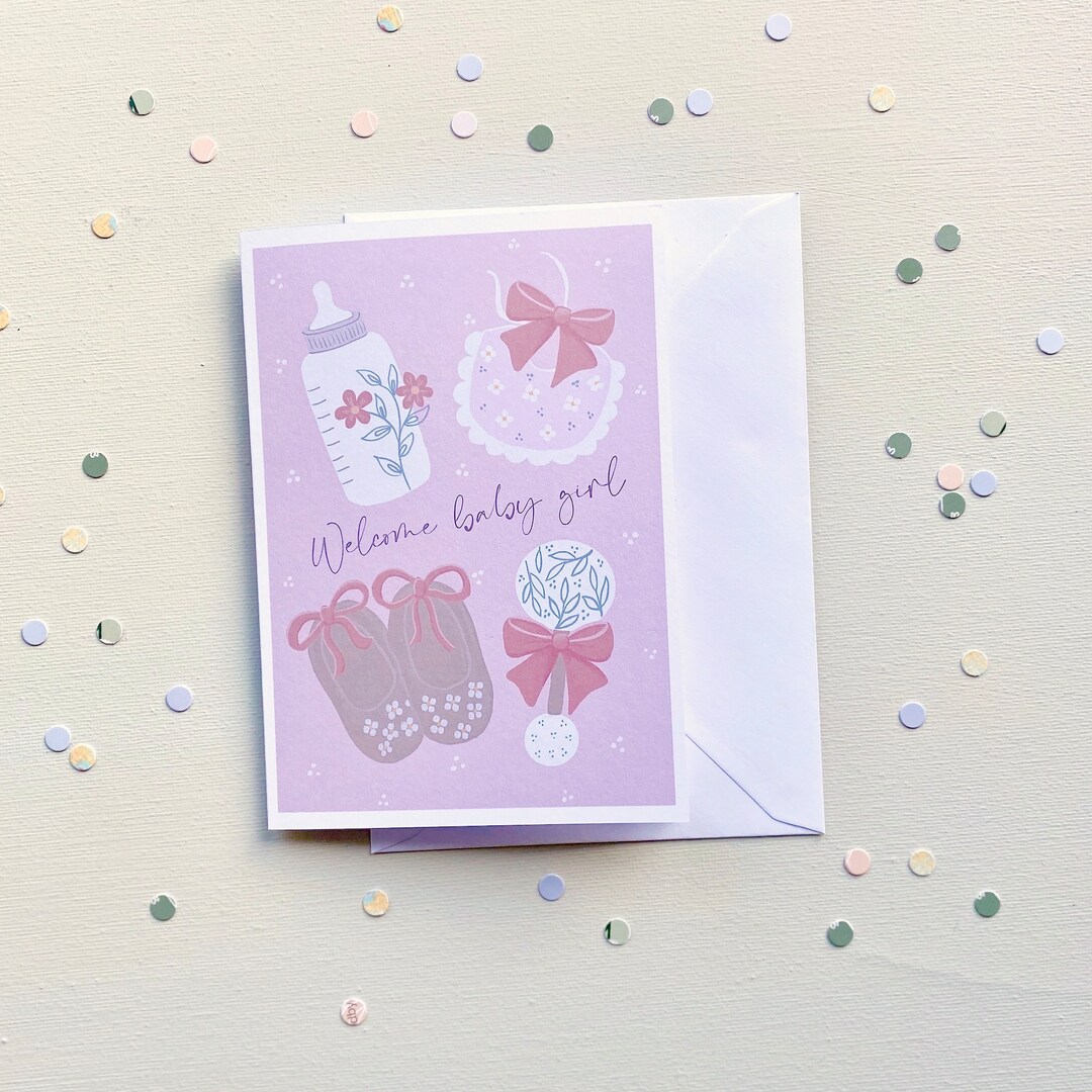 Welcome Baby Girl Card, Welcome Baby Card, Welcome Little One, Cute ...