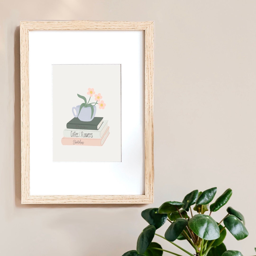 Art Print Book Lover, Wall Print Books , Book and Flowers Art Print ...