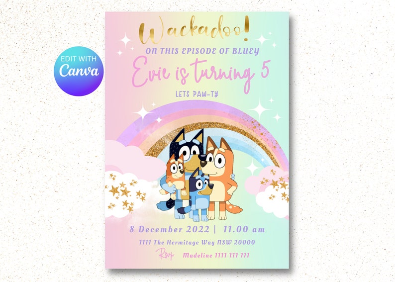 FREE CUSTOM EDIT Bluey Invitation. Girls birthday party instant ...