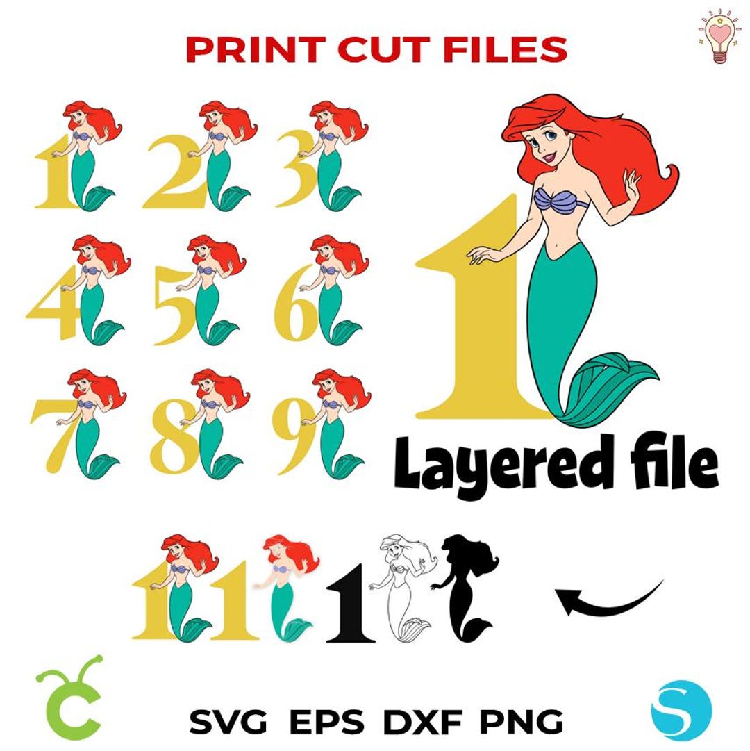 Princess Baby Girl Birthday Numbers Printable Clipart PNG Baby Girl SVG ...