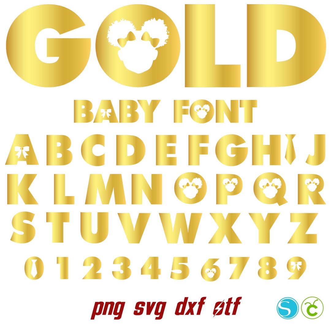 Gold Letters Afro Baby Boss Font Svg, Afro Boss Baby Font Otf, Baby ...