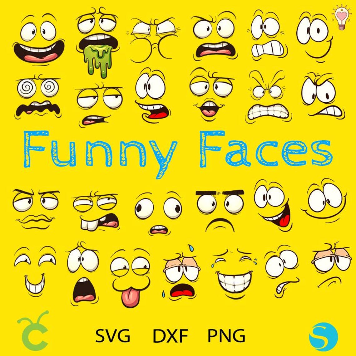 Funny Faces Svg Bundle, Face Svg Cricut, Face Png, Cartoon Faces Png ...