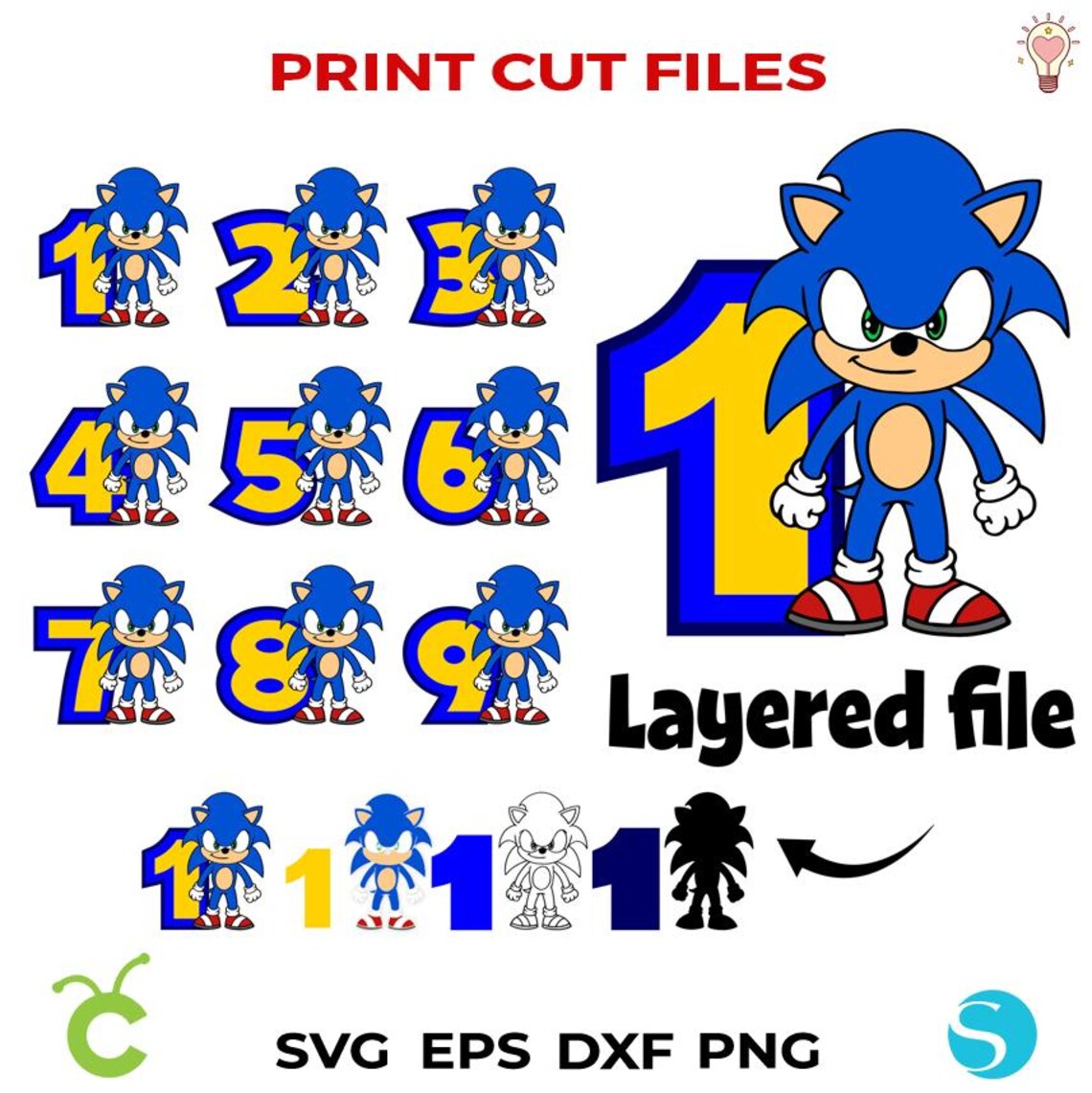 Baby Sonic Svg, Birthday Numbers PNG SVG Sonic Png Numbers SVG Layered ...