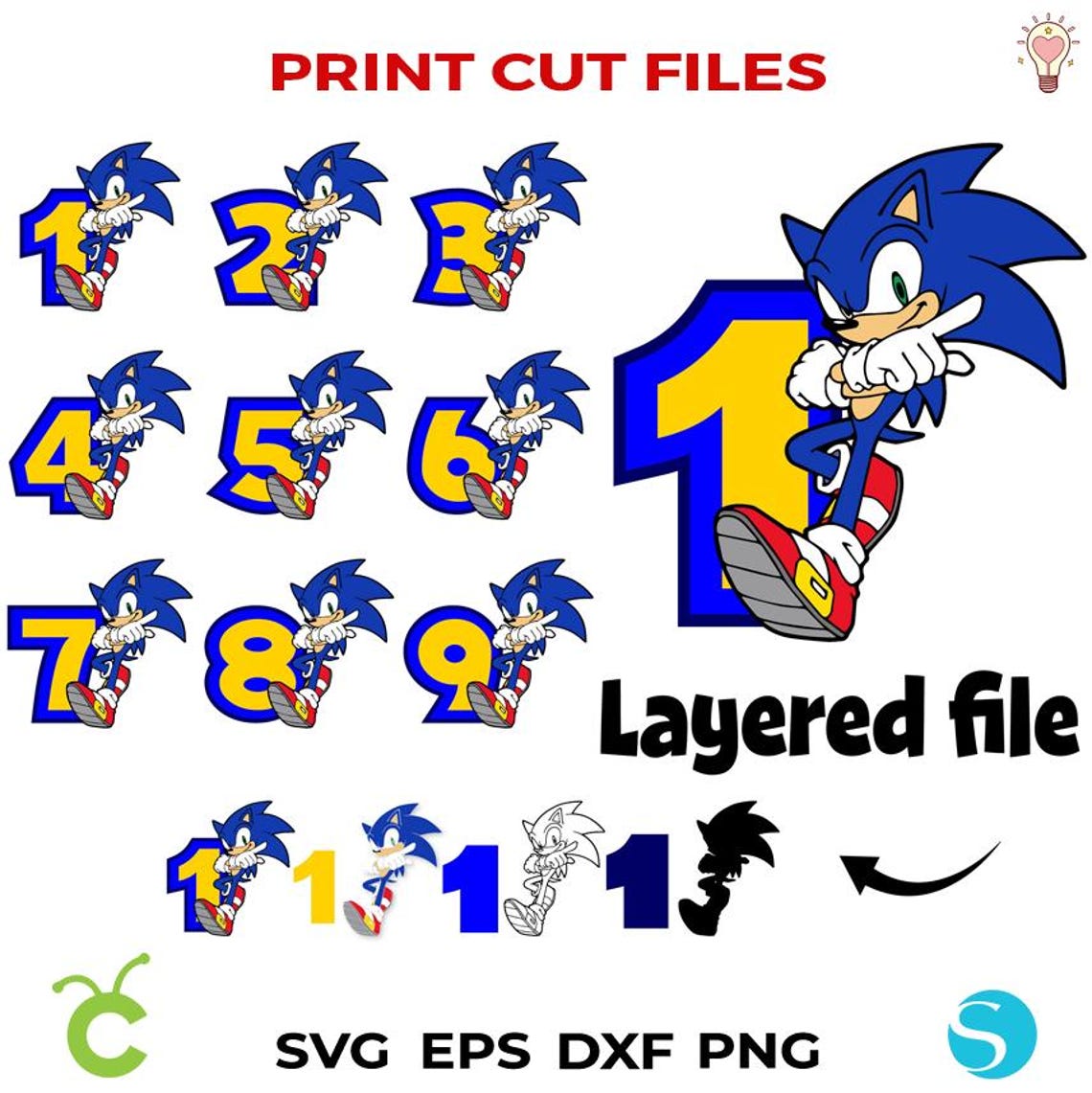 Sonic Svg Birthday Numbers Png Print Clipart Sonic PNG Numbers SVG ...