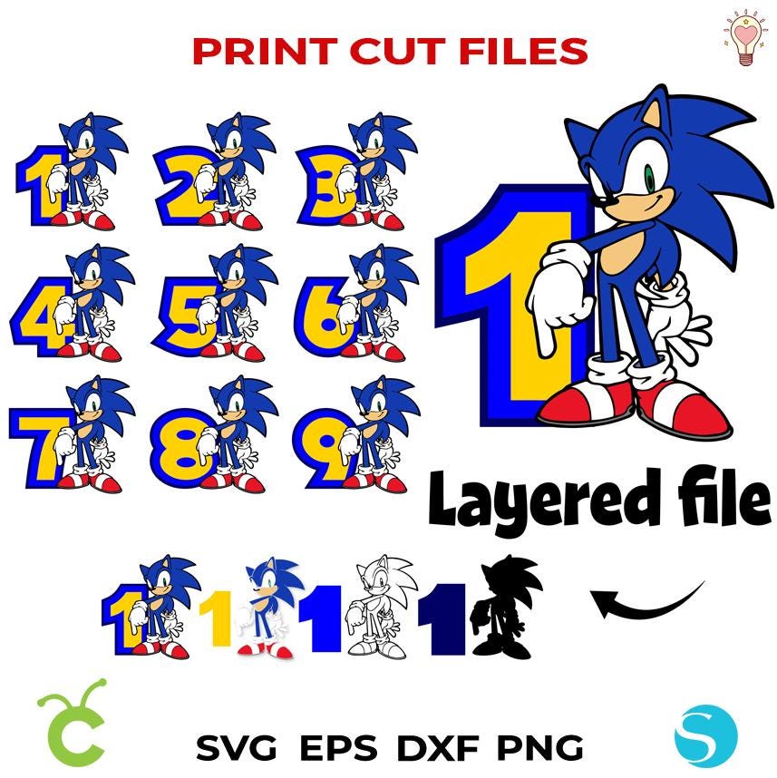 Sonic Svg Birthday Numbers PNG Print Sonic PNG Numbers SVG Layered ...
