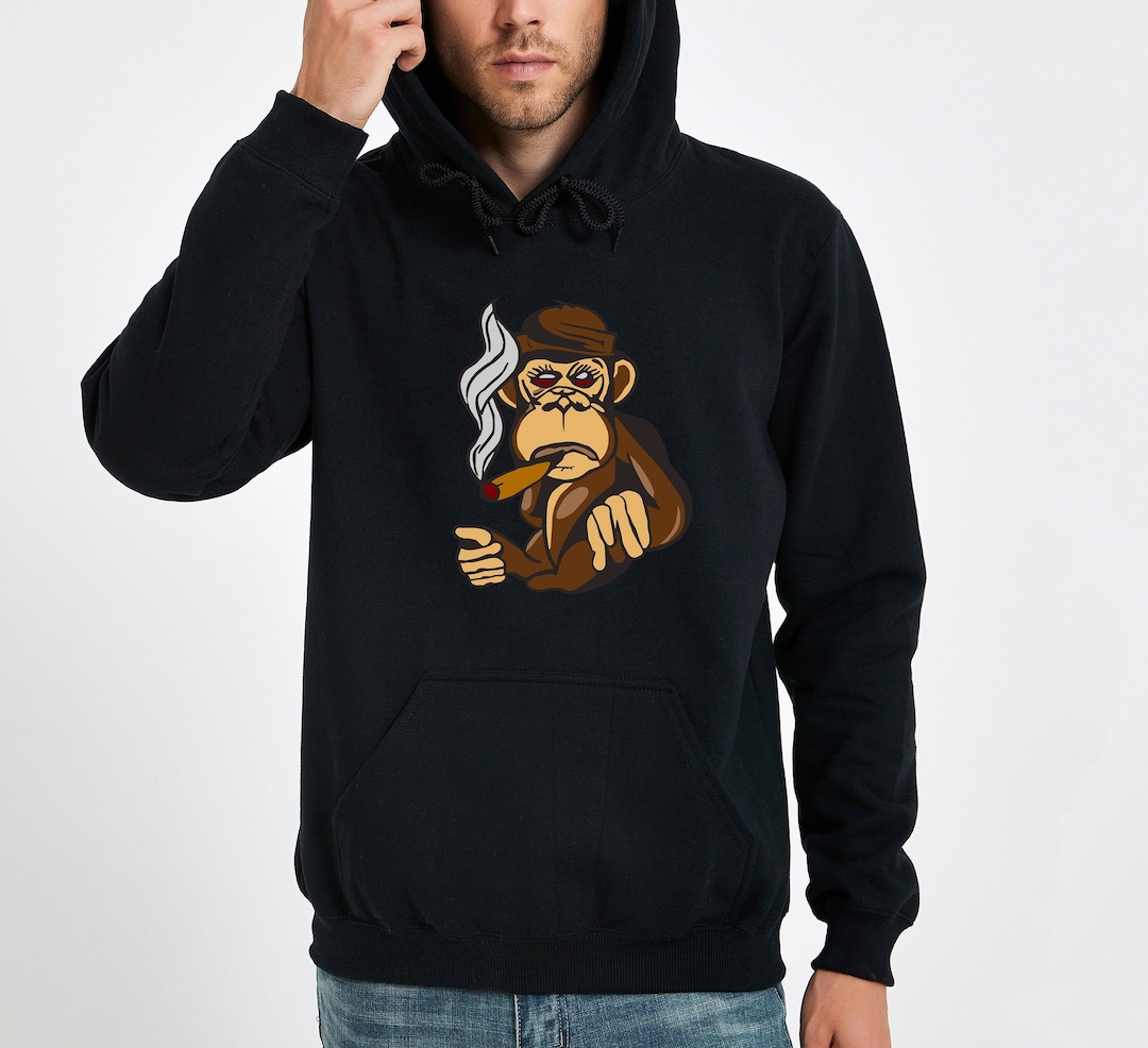 Monkey Hoodie, Smoking Monkey Hoodie, Monkey Mascot Hoodie, Funny ...