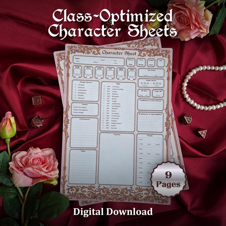 D&D 5e Printable Character Sheet Romantic Edition | Fillable Fantasy ...