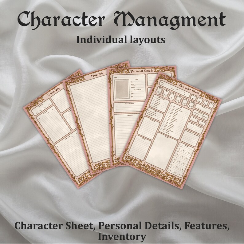 Romantic D&D Character Sheets and Journal Bundle | Fantasy RPG Player ...
