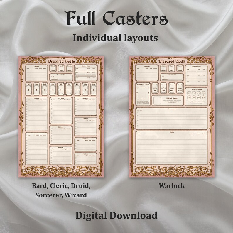 D&D Character Sheets and Journal Bundle Romantic Edition | Fantasy RPG ...