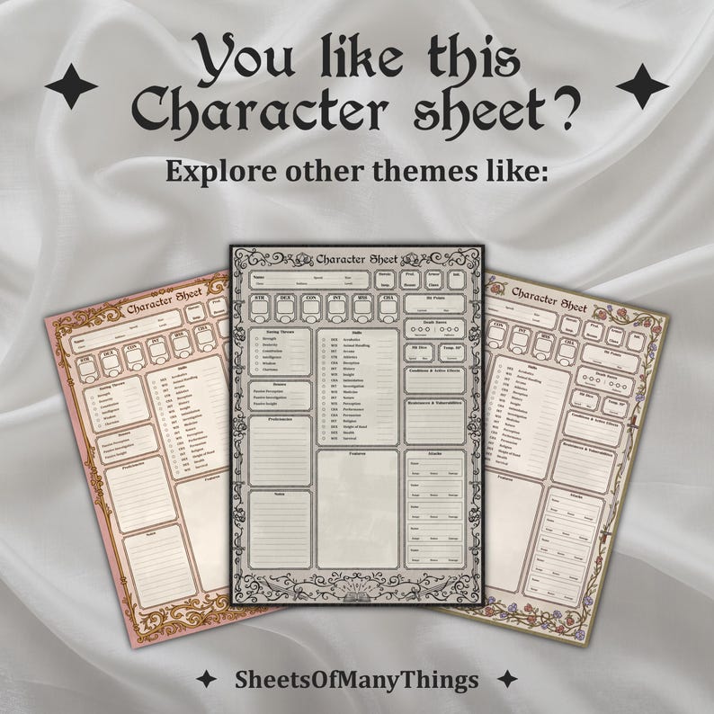 D&D Character Sheets and Journal Bundle Romantic Edition | Fantasy RPG ...