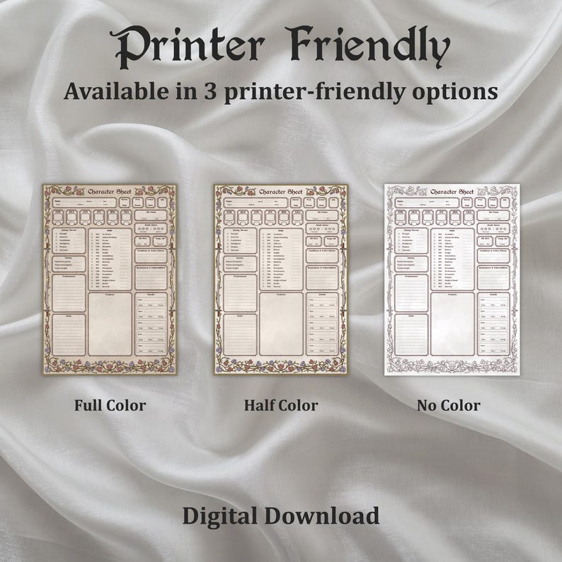 Renaissance Floral D&D Character Sheets | Wildflower Edition| Fillable ...