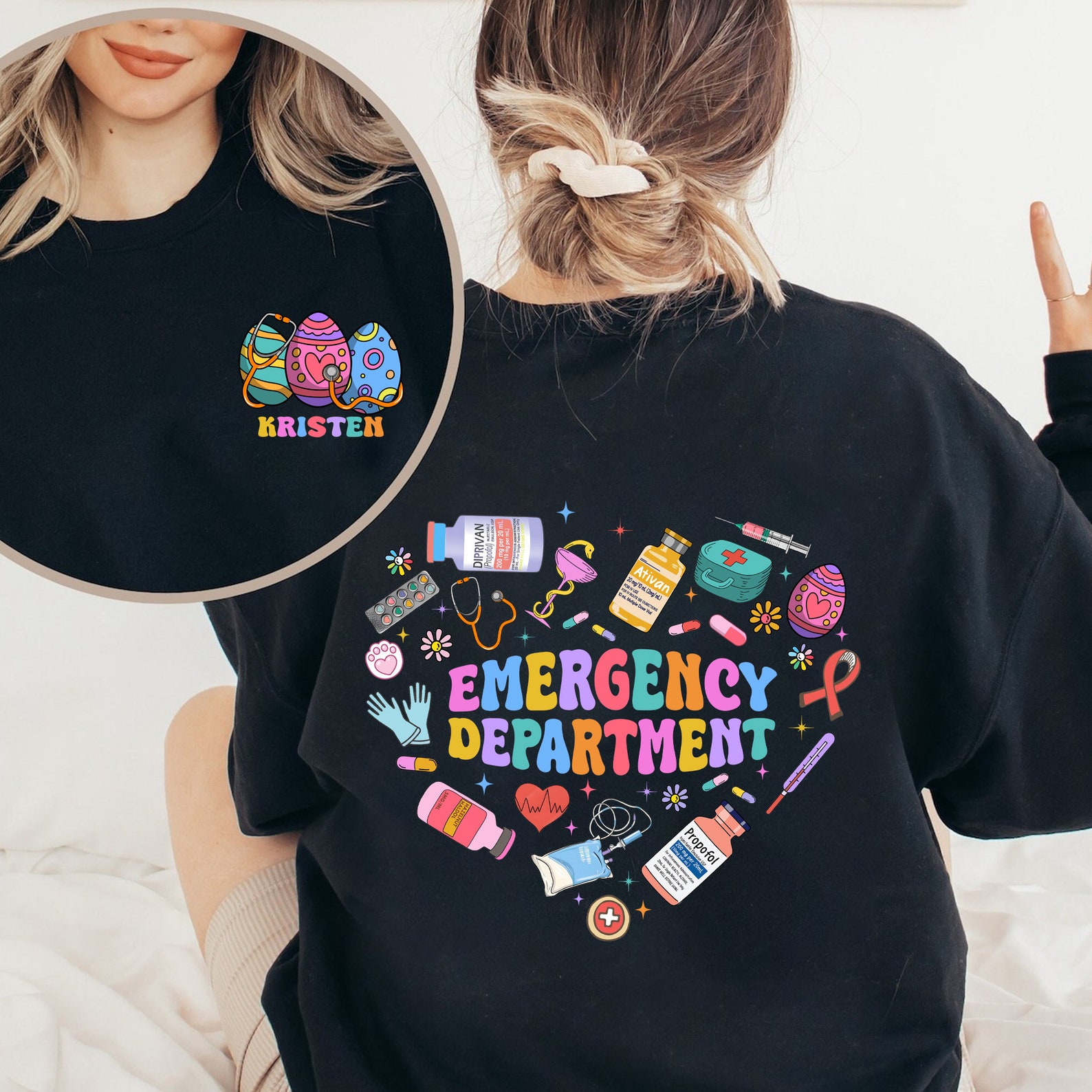 Custom Name Easter Emergency Department Shirt Easter Bunny ER Nurse ...