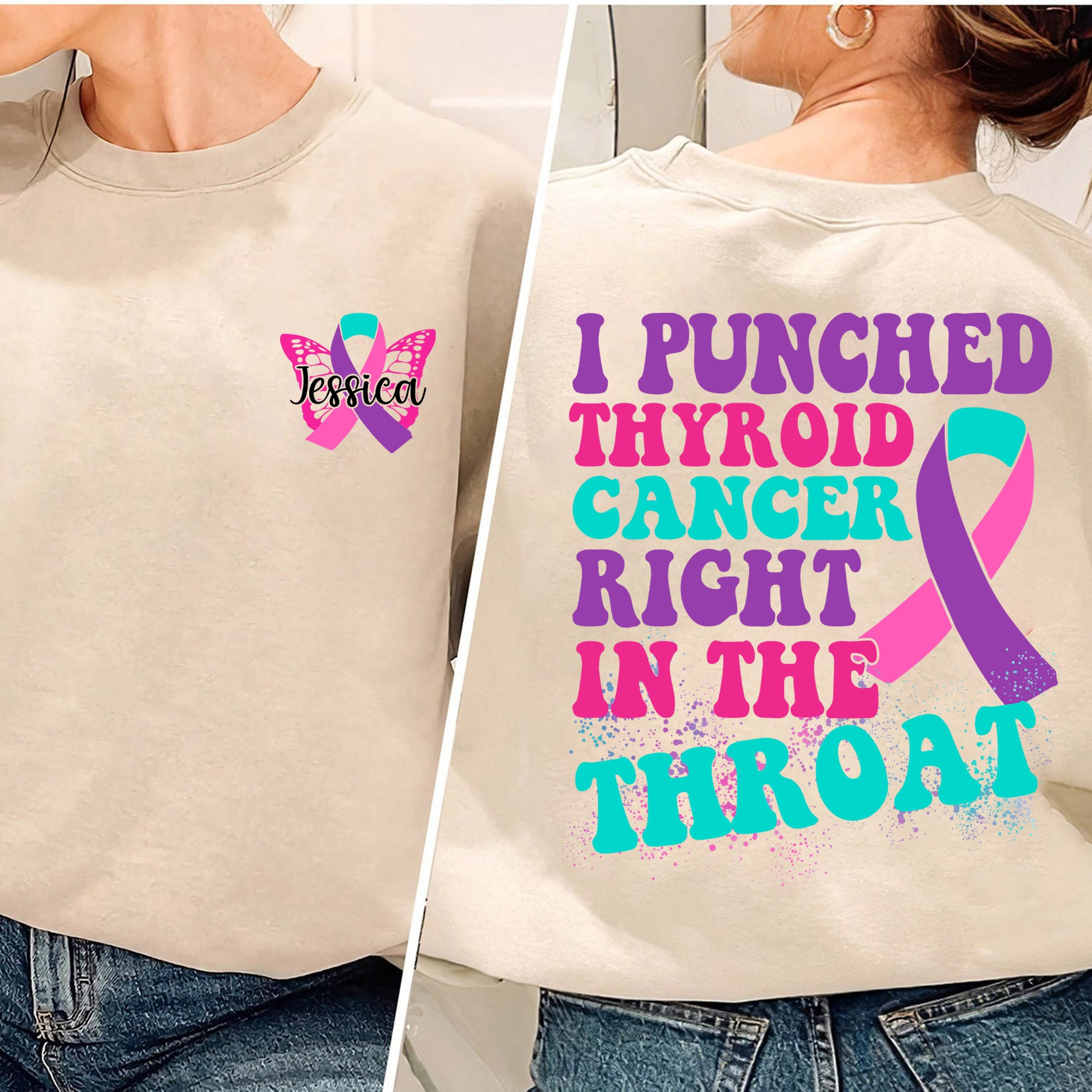 Thyroid Cancer Survivor Awareness Punched in the Throat Gift Shirt ...