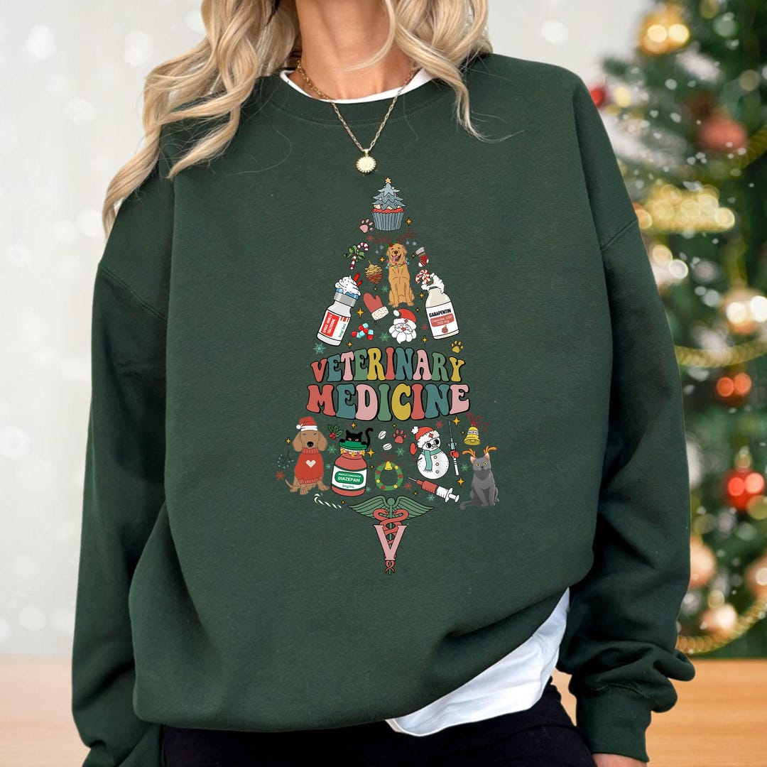 Vet Crew Pine Tree Christmas Shirt, Vet Squad, Vet Receptionist Gift ...