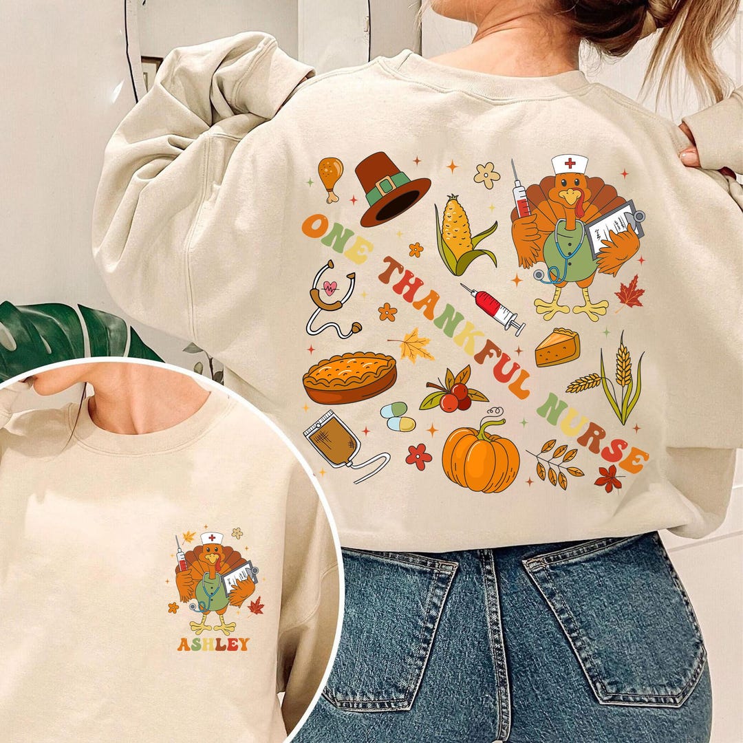 Custom Name Thankful Nurse Fall Shirt Nurse Thanksgiving Nursing Turkey ...