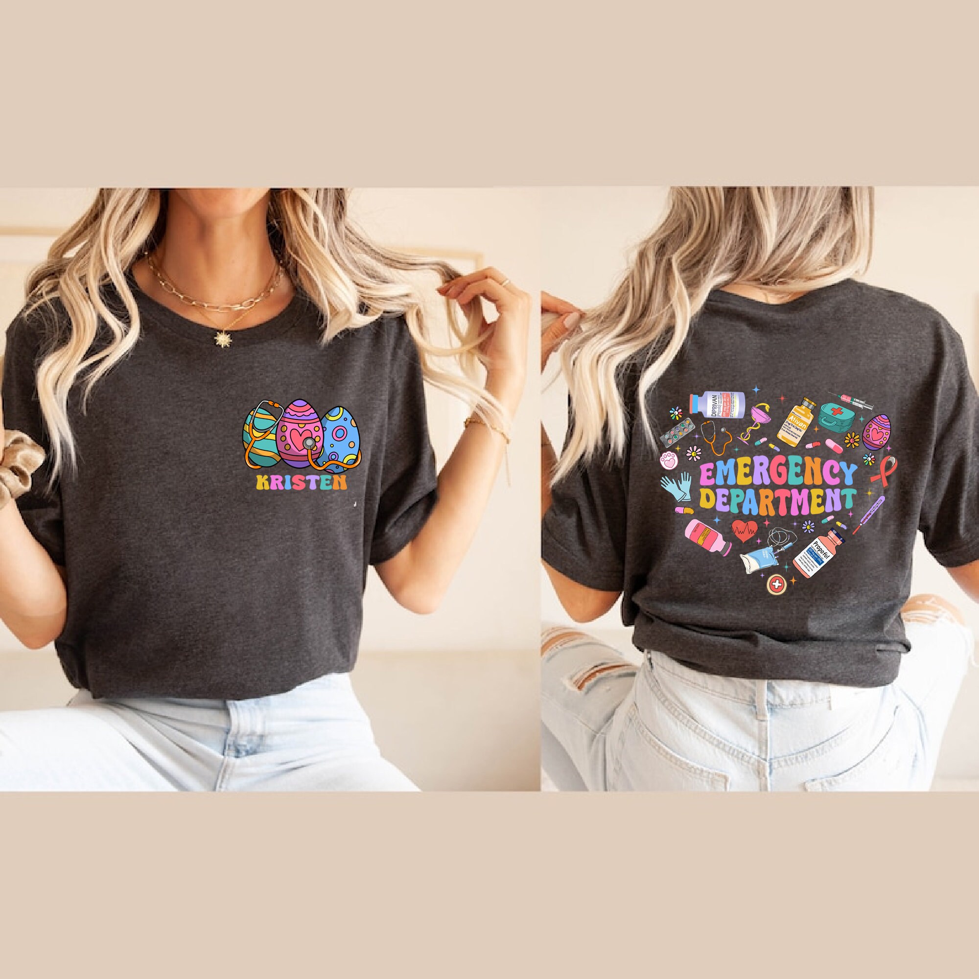 Custom Name Easter Emergency Department Shirt Easter Bunny ER Nurse ...