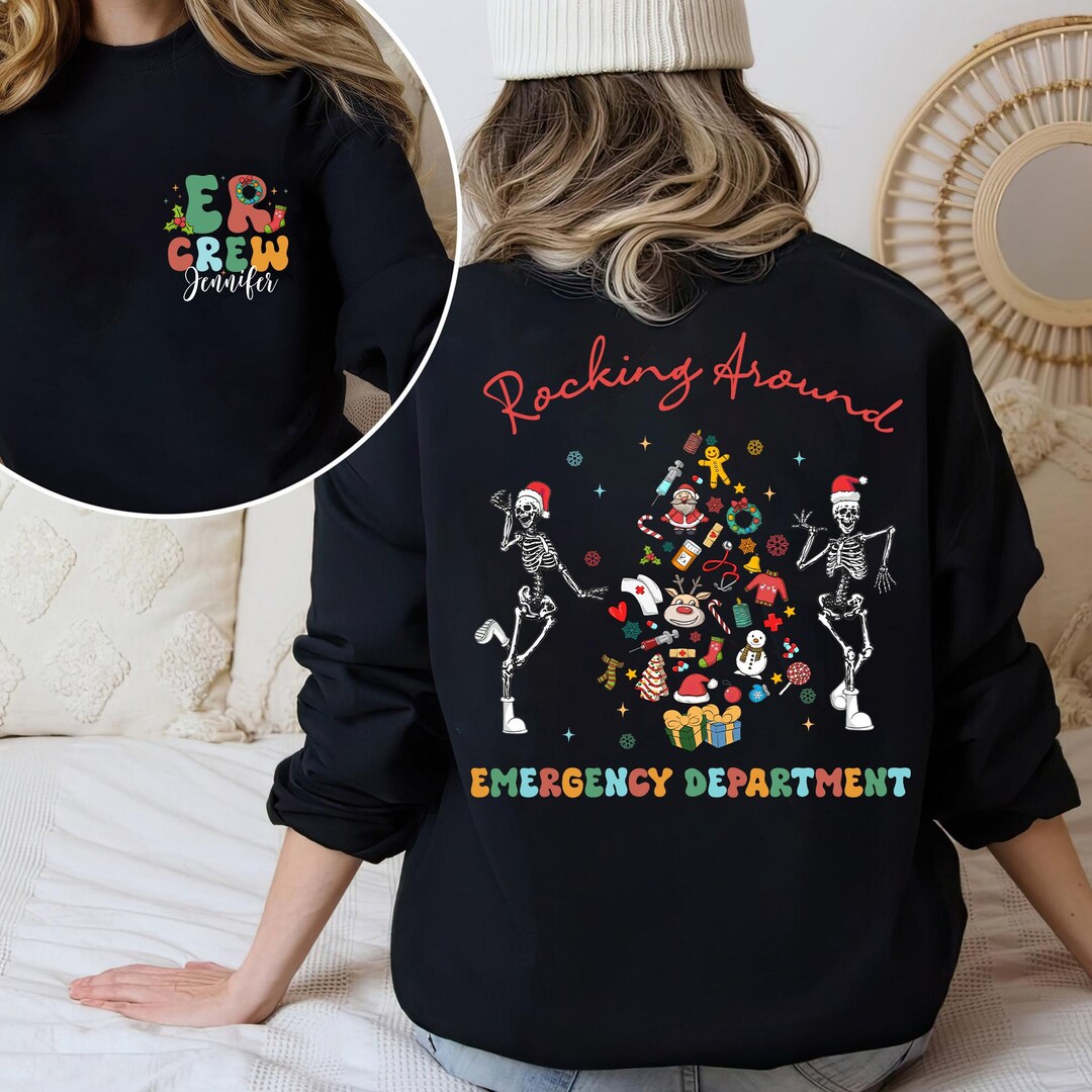 Custom Name Christmas Emergency Department, Christmas ER Nurse Shirt ...