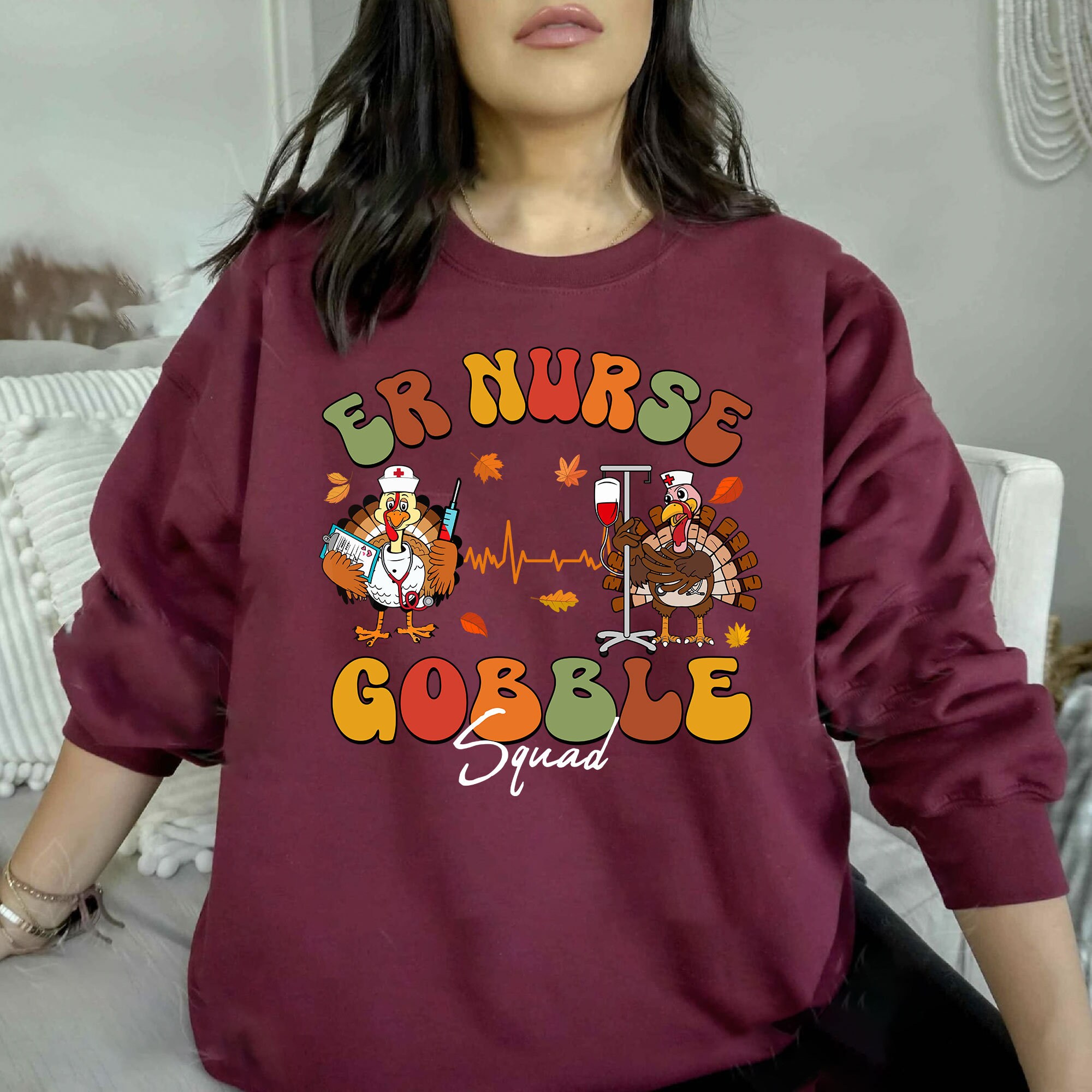 Thanksgiving ER Nurse Sweatshirt,fall Nurse Shirt,er Nurse Gobble Squad ...