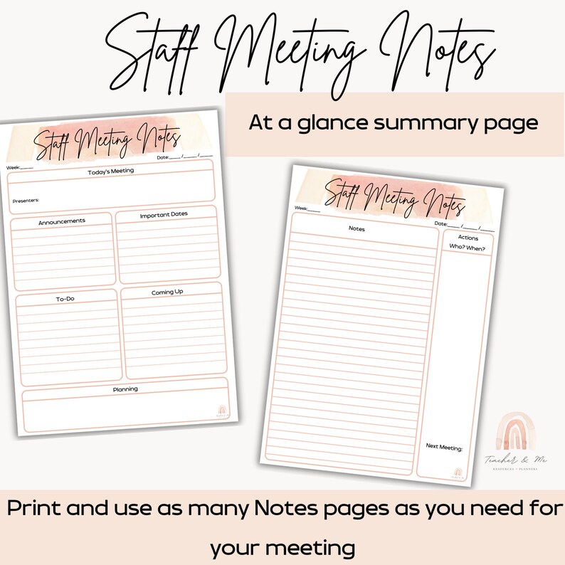 Teacher Meeting Notes | Staff Meeting Notes | Meeting Notes | to Do ...