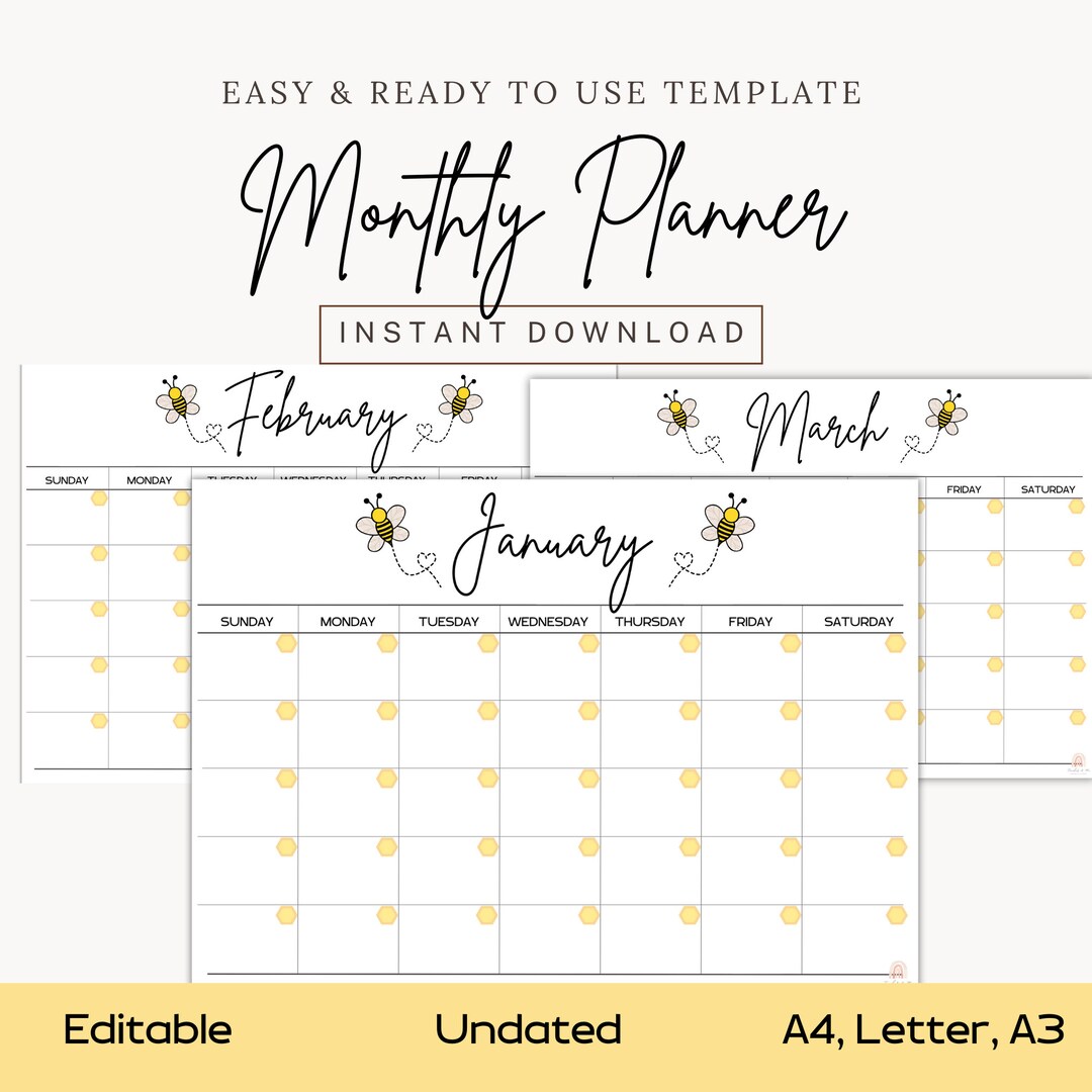2024 | Bees | Monthly Planner | Undated Planner | Simple and Cute ...