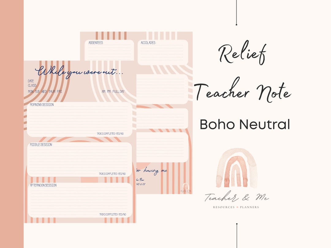 Boho Neutral Relief Feedback Notes, Relief Teacher Form, Substitute ...