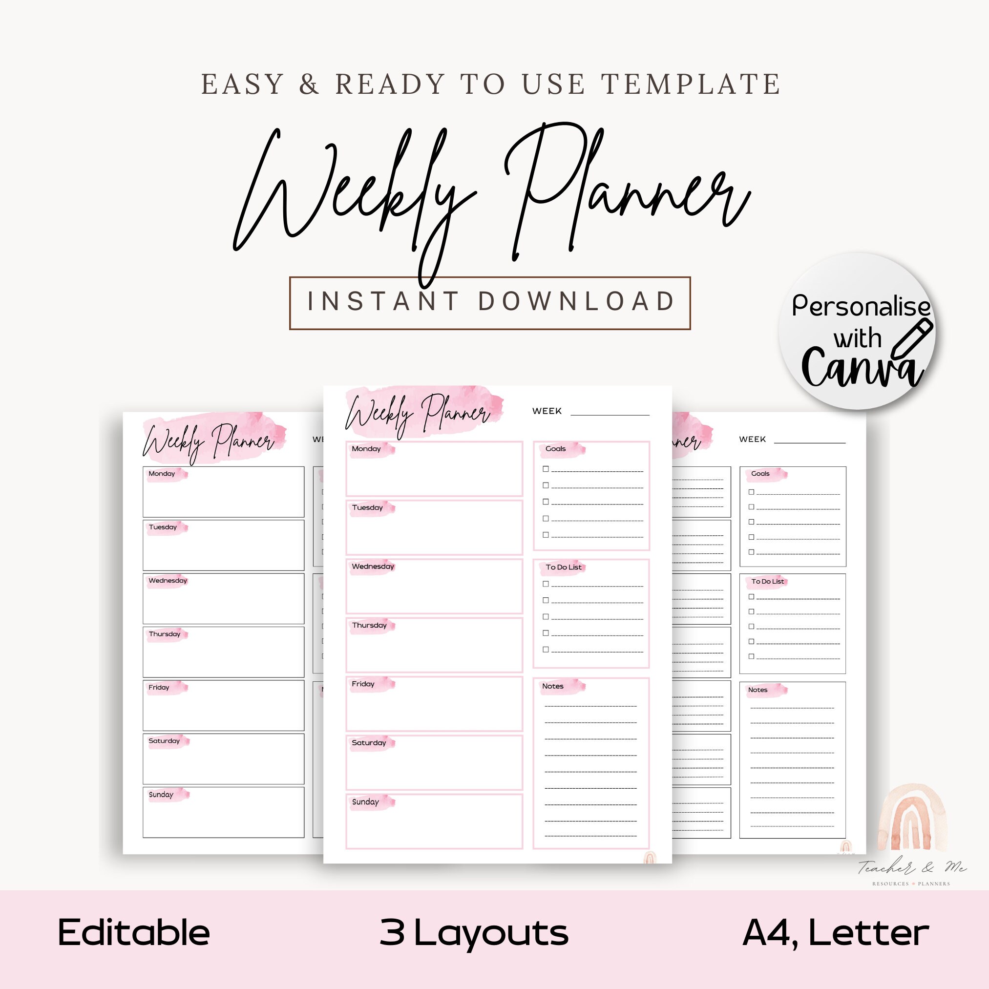 Editable Weekly Planner Printable, Digital Weekly Planner PDF Weekly ...