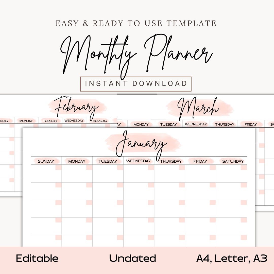 Undated Monthly Calender | Printable Undated| Monthly Planner | Neutral ...