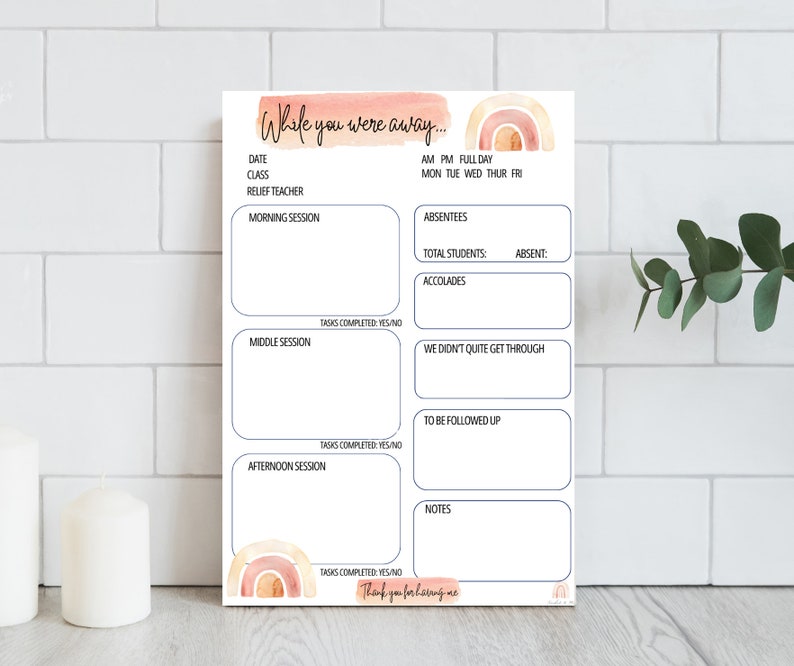 Boho Rainbow Relief Teacher Feedback Relief Teacher Feedback Form ...