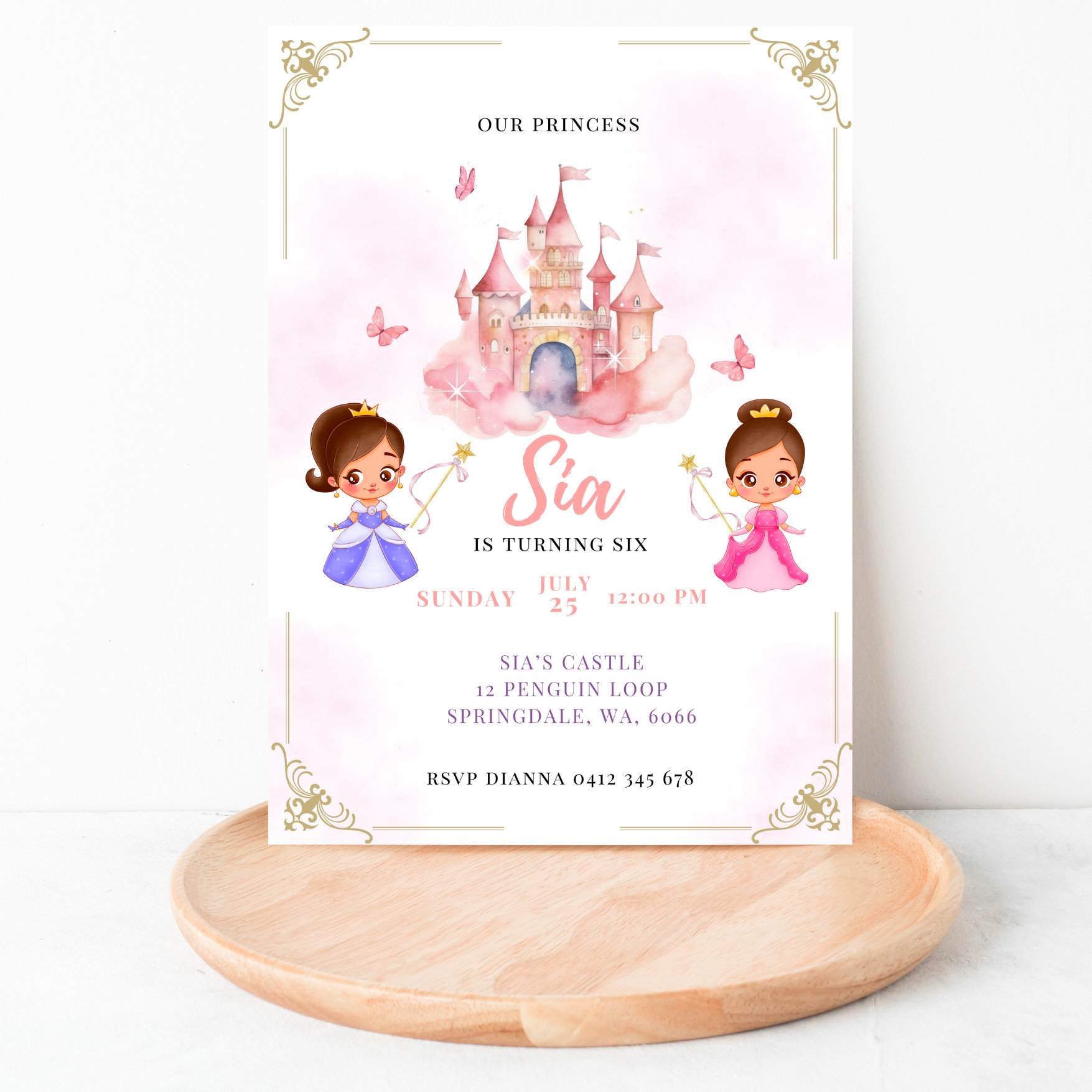 Editable Princess Birthday Invitation, Princess Birthday, Girl Birthday ...