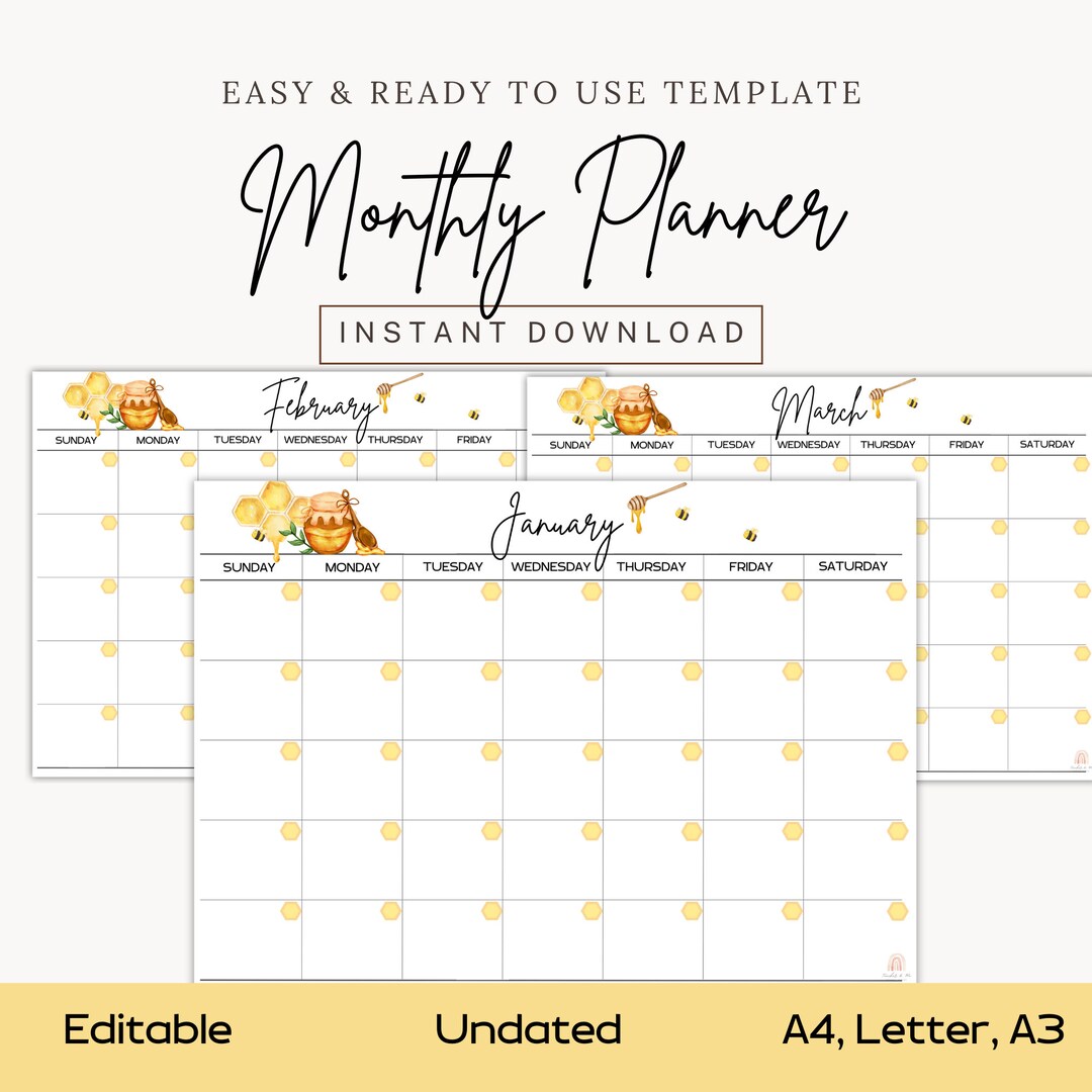 2025 | Honey Bee | Monthly Planner | Undated Planner | Cute Planner ...