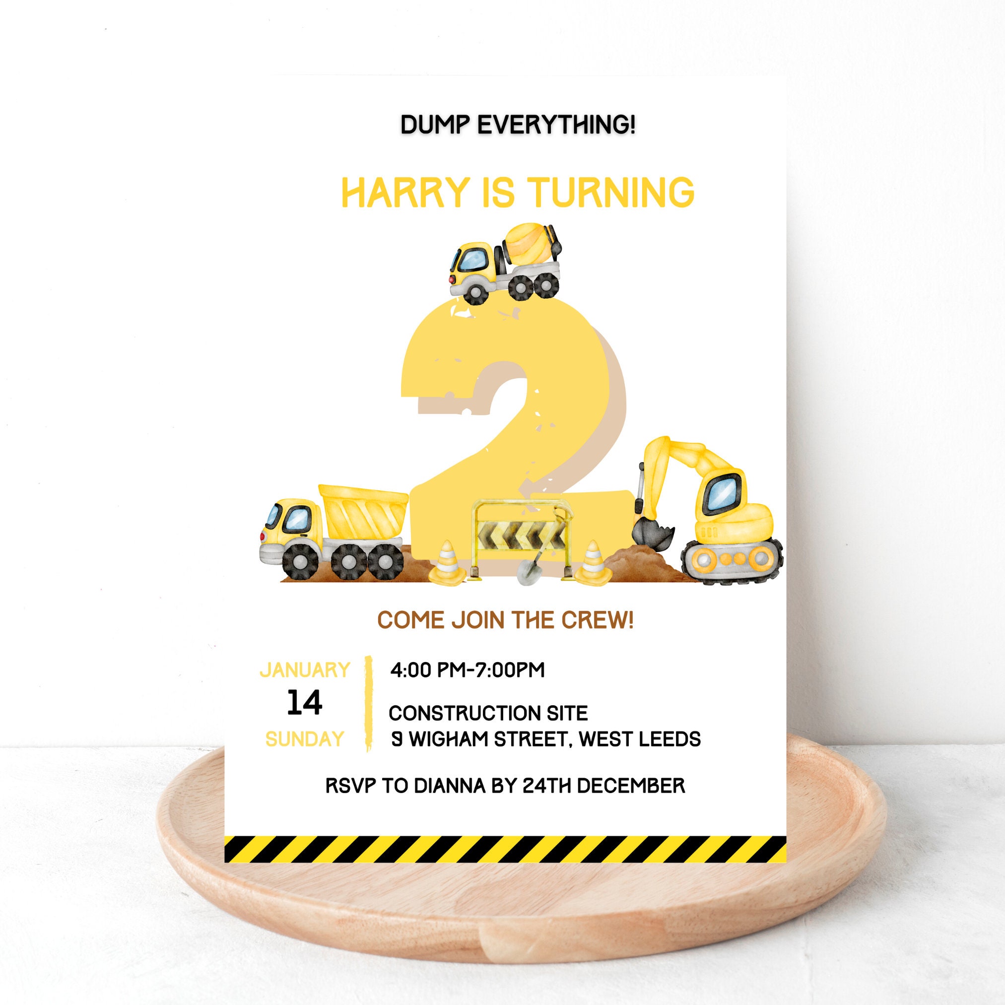 Editable Construction Birthday Invitation Excavator Birthday Dump