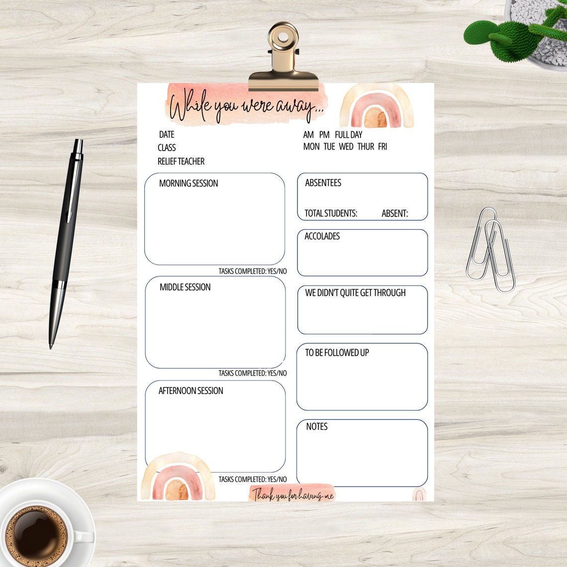 Boho Rainbow Relief Teacher Feedback Relief Teacher Feedback Form ...