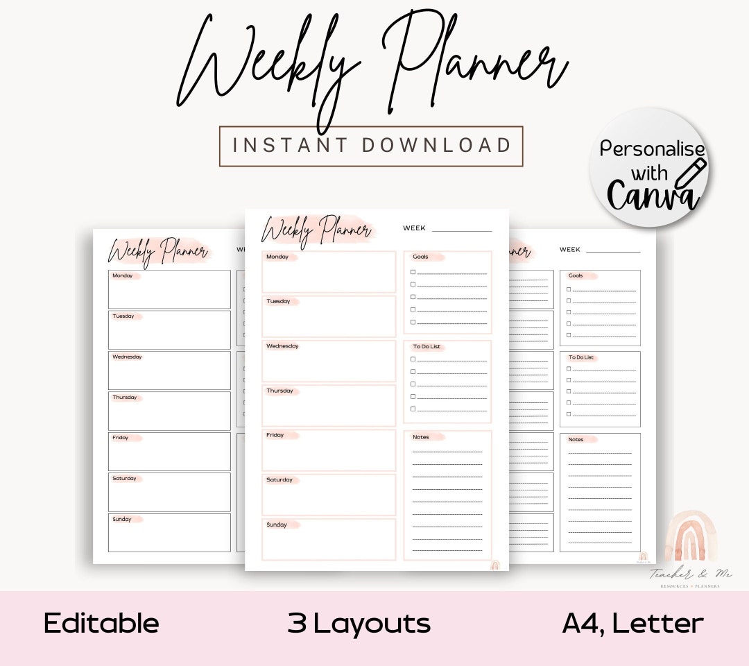 Editable Weekly Planner | Printable, Digital | Weekly Planner PDF ...