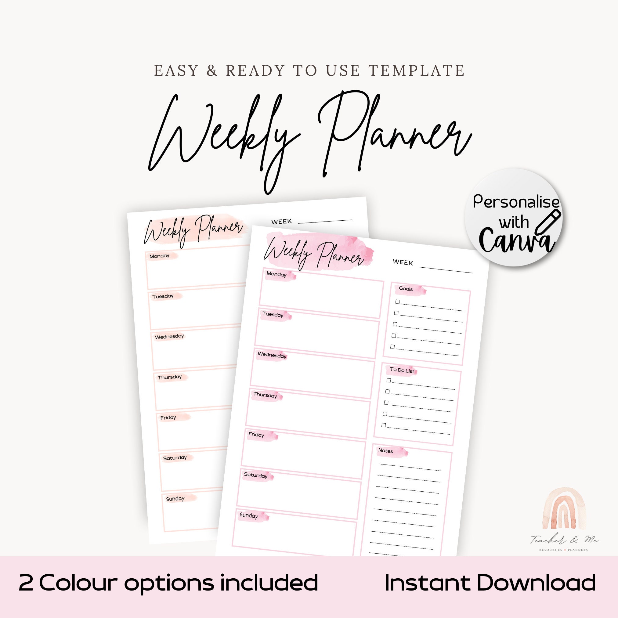 Editable Weekly Planner Printable, Digital Weekly Planner PDF Weekly ...