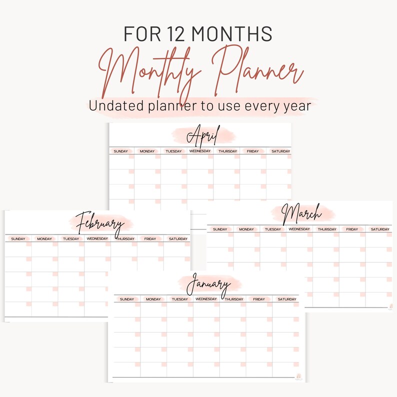 Undated Monthly Calender | Printable Undated| Monthly Planner | Neutral ...