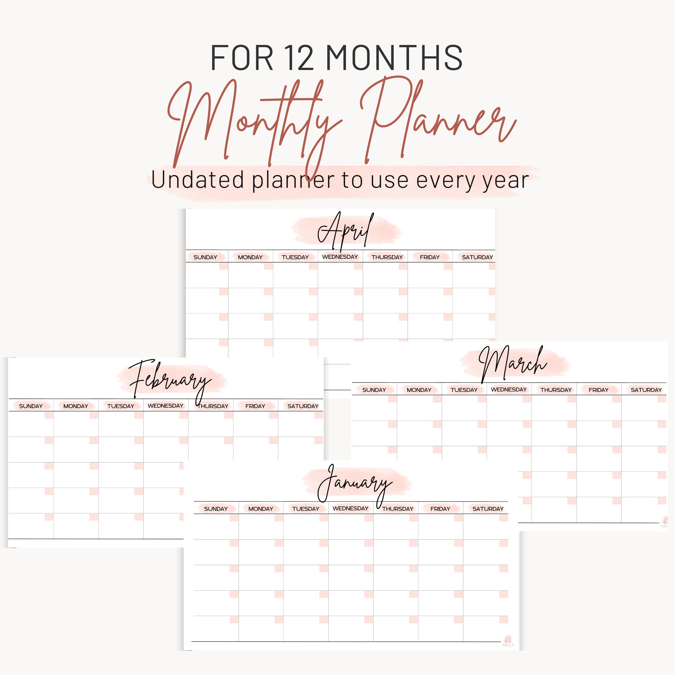 Undated Monthly Calender | Printable Undated| Monthly Planner | Neutral ...