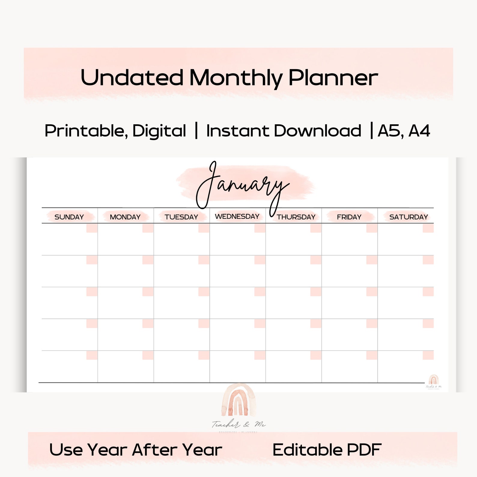 Undated Monthly Calender | Printable Undated| Monthly Planner | Neutral ...