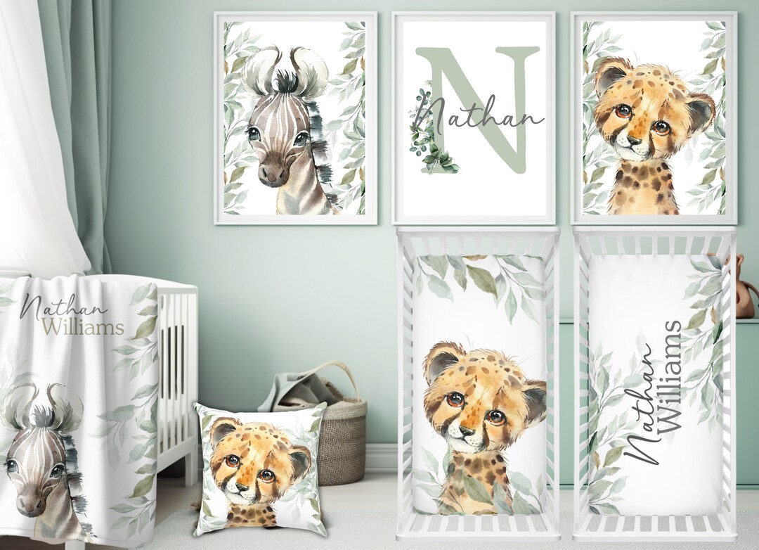 Personalized Safari Animals Baby Crib Bedding Set, Zebra Crib Bedding ...