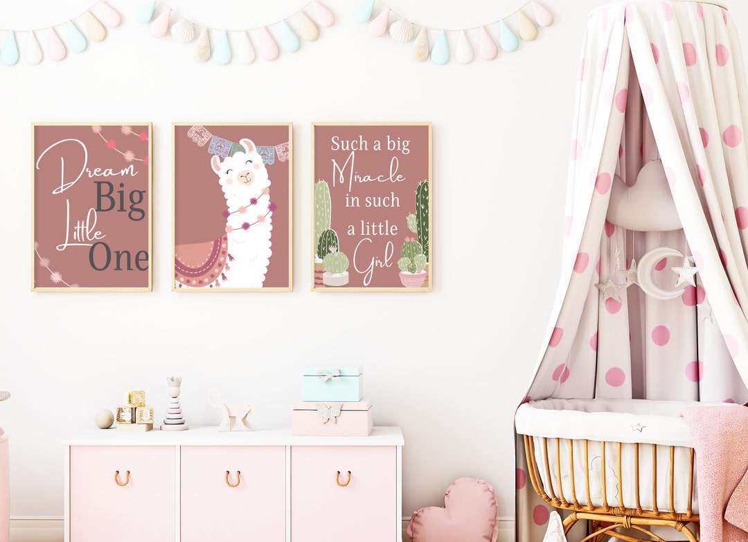Pink Llama Nursery Decor, Pink Wall Art Print, Set of 3, Baby Girl ...