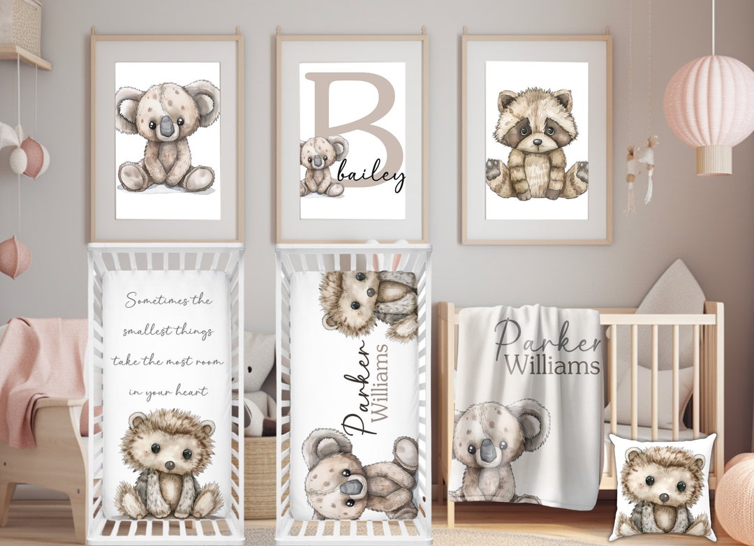 Personalized Koala Baby Crib Bedding Set, Raccoon Crib Bedding Set ...