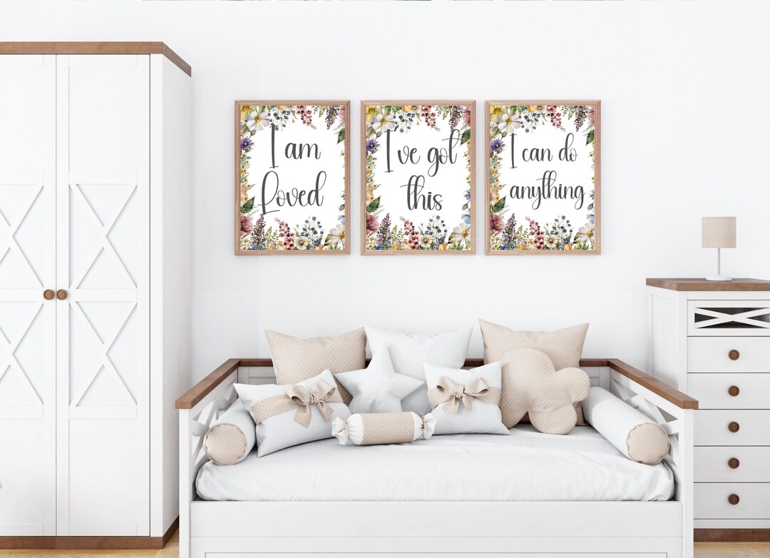 Wildflower Affirmation Decoration, Wall Poster Set of 3, Baby Girl ...