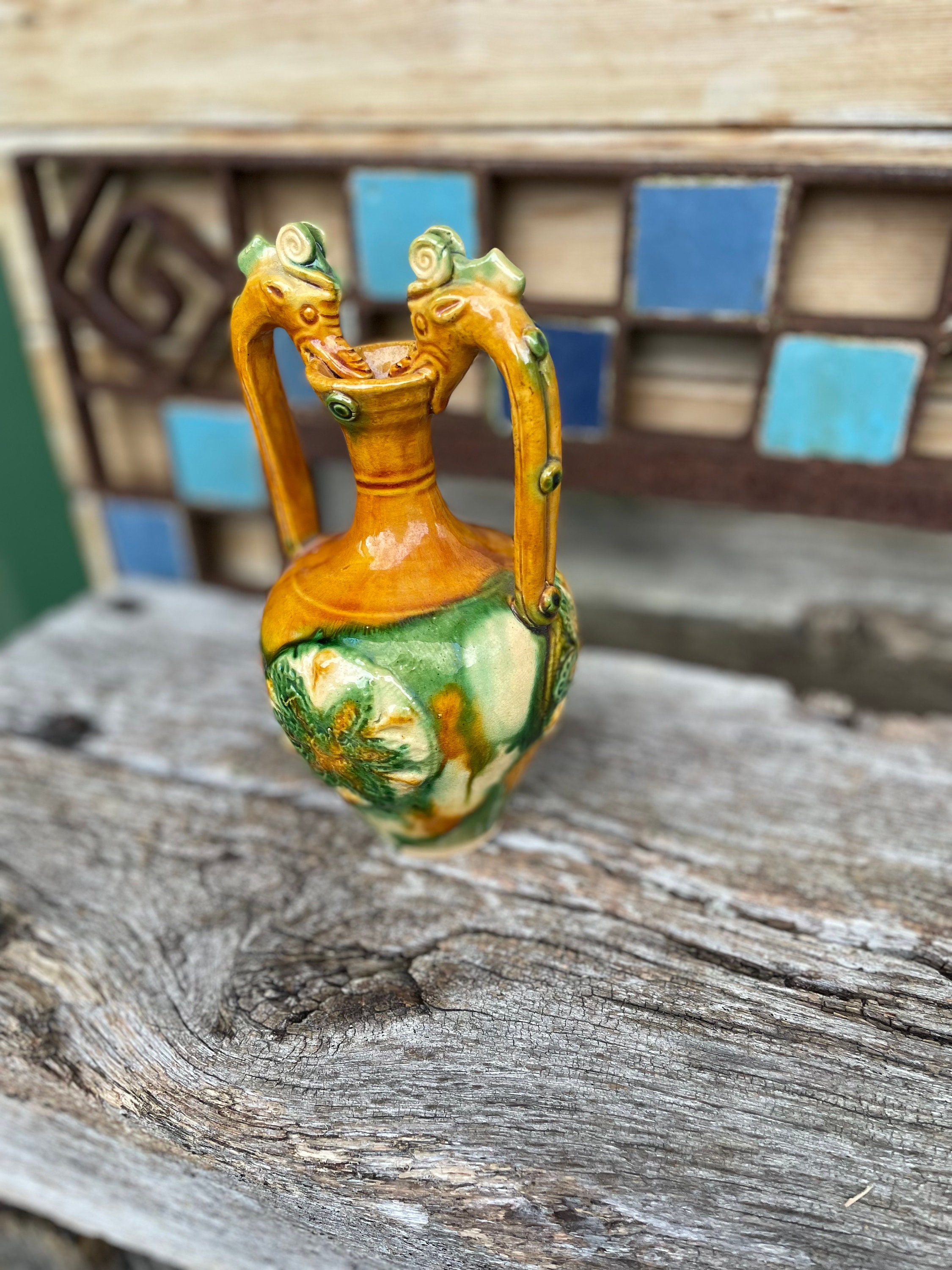 A Vintage Chinese Sancai Glaze Pottery Tang Dynasty Design Vase 18cm ...