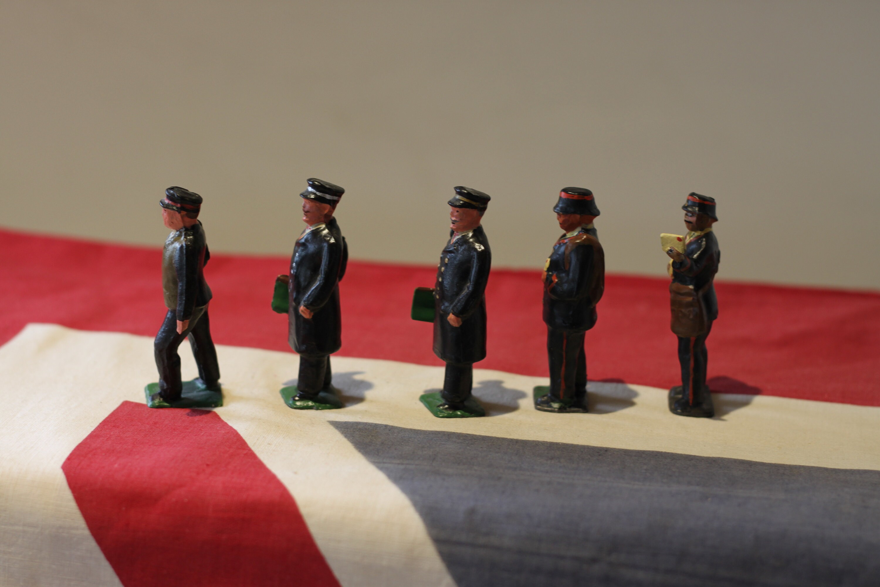 Five Early Hand Painted Lead Figures of Railway Station Guardsman with ...