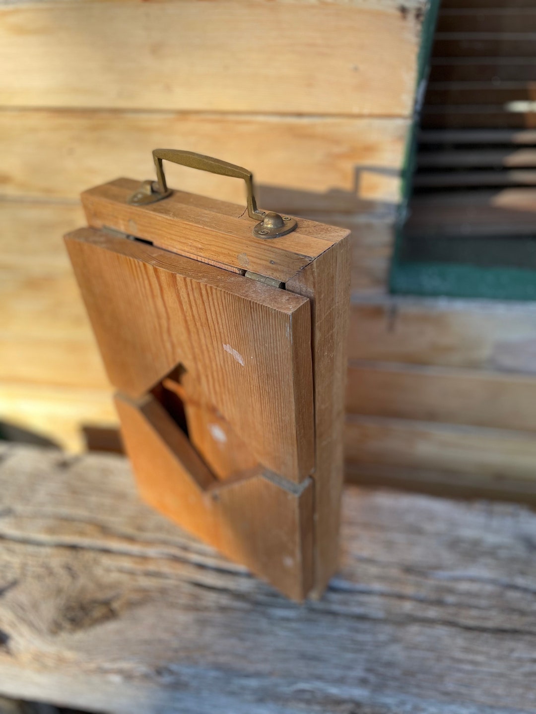 A Vintage Small Pitch Pine Folding Artist's Stool 18cm High X 33.5cm ...