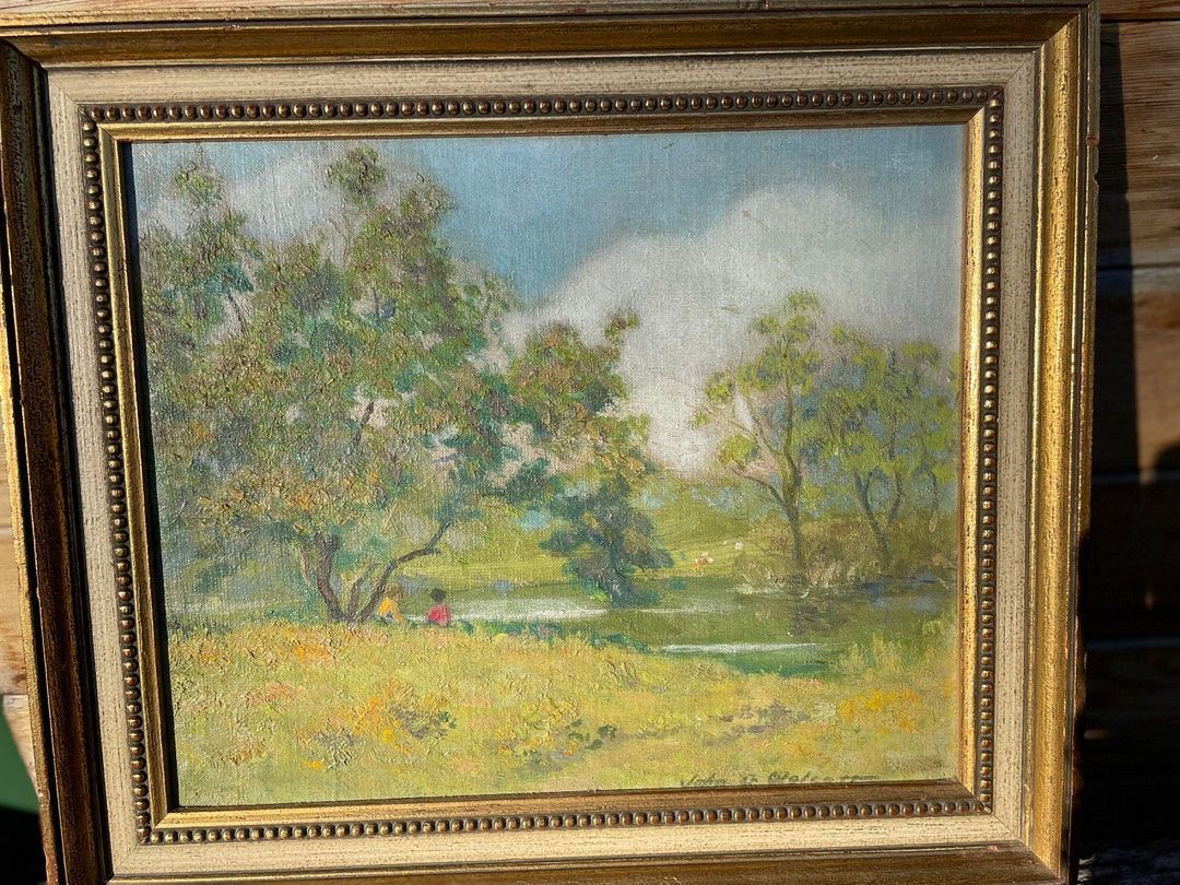 John Gilmore Wolcott Oil Painting – Figures Beside Water, Framed - Etsy