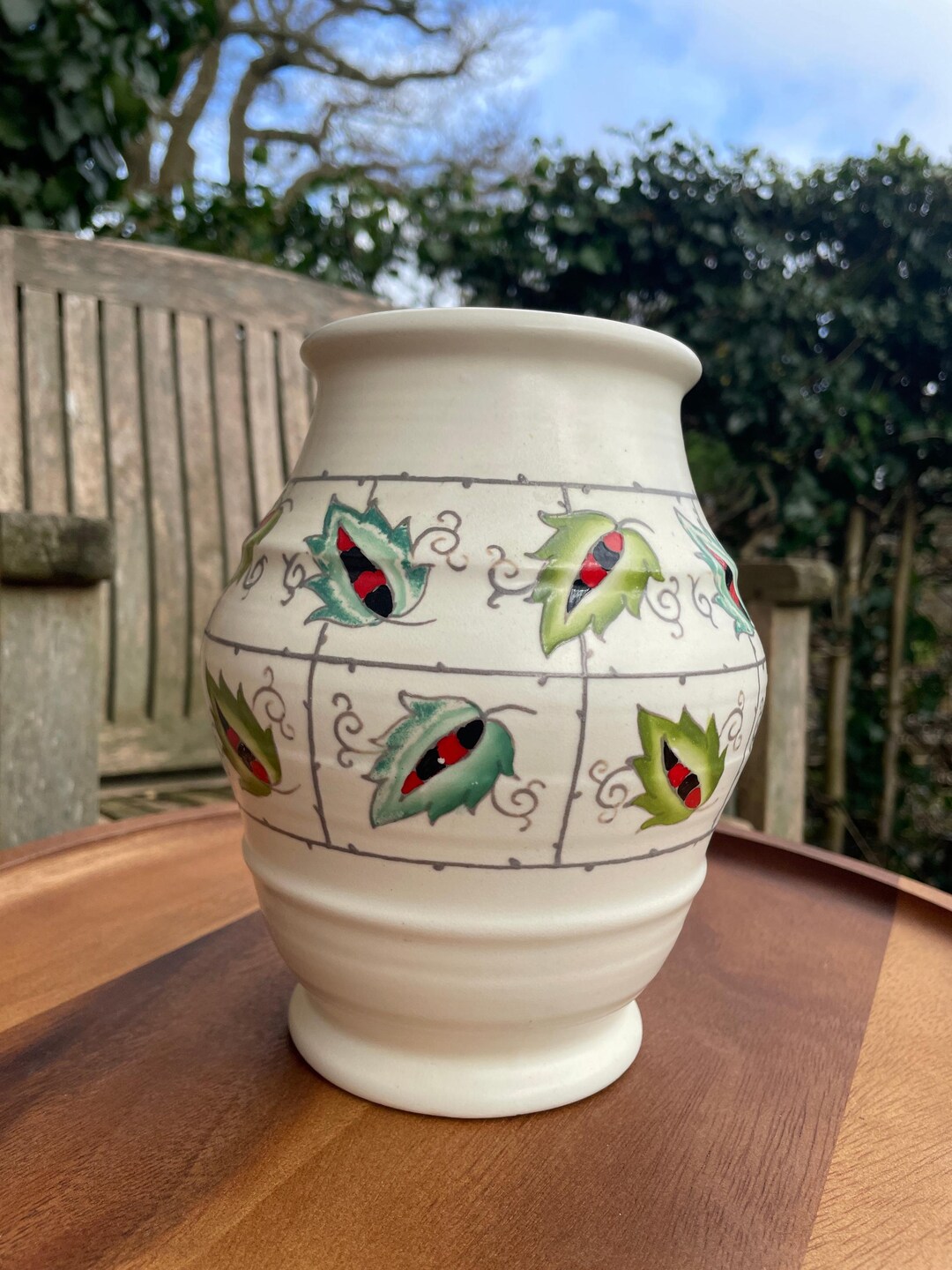 Charlotte Rhead Crown Ducal Vase – Leaf and Trellis Art Deco Pottery ...