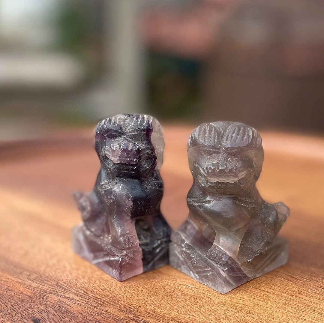 Hand Carved Oriental Natural Amethyst Foo Dogs 7cm Tall - Etsy