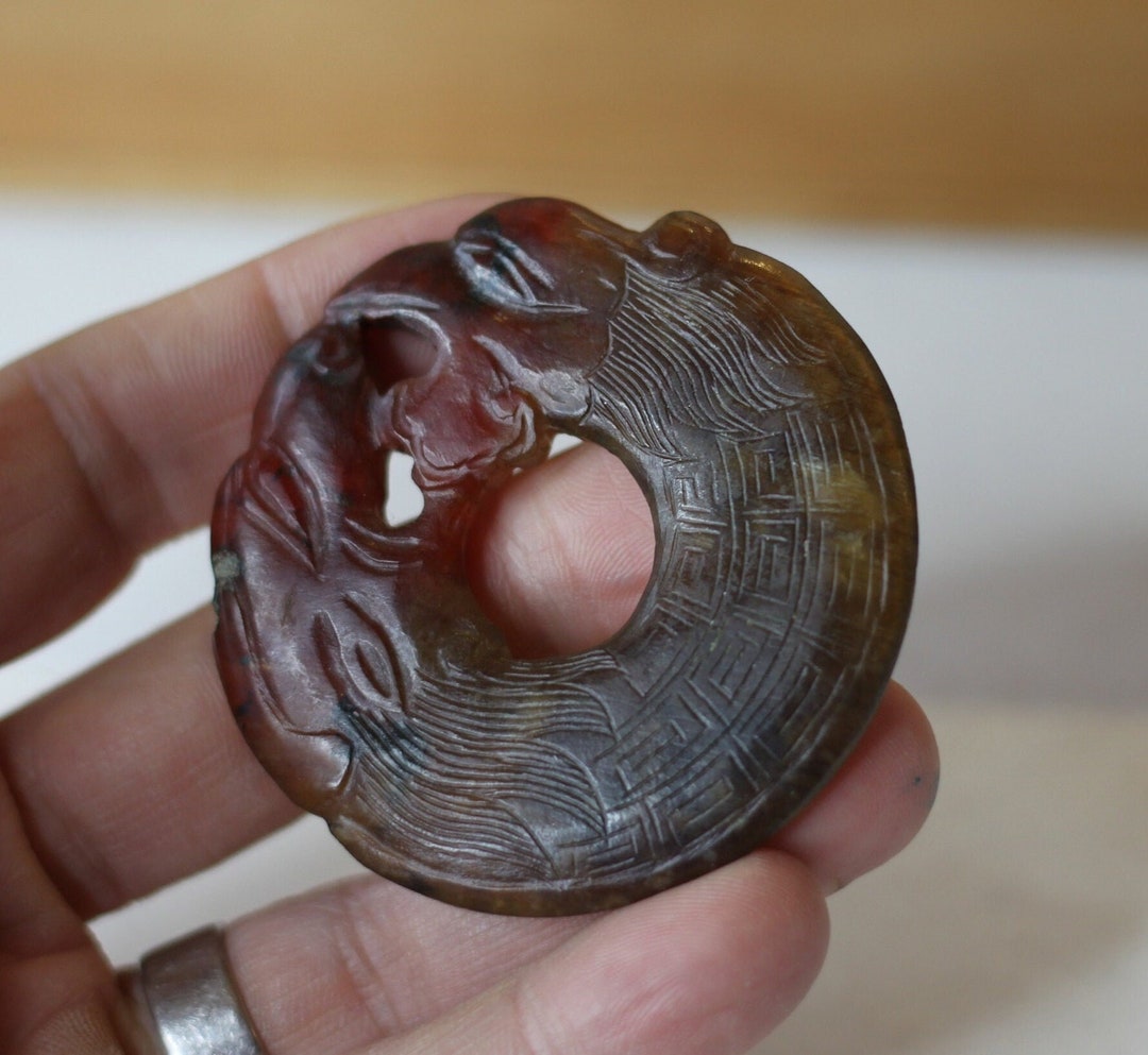 Chinese Red Hardstone Bi Disc Pendant, Chinese Antique, Chinese ...