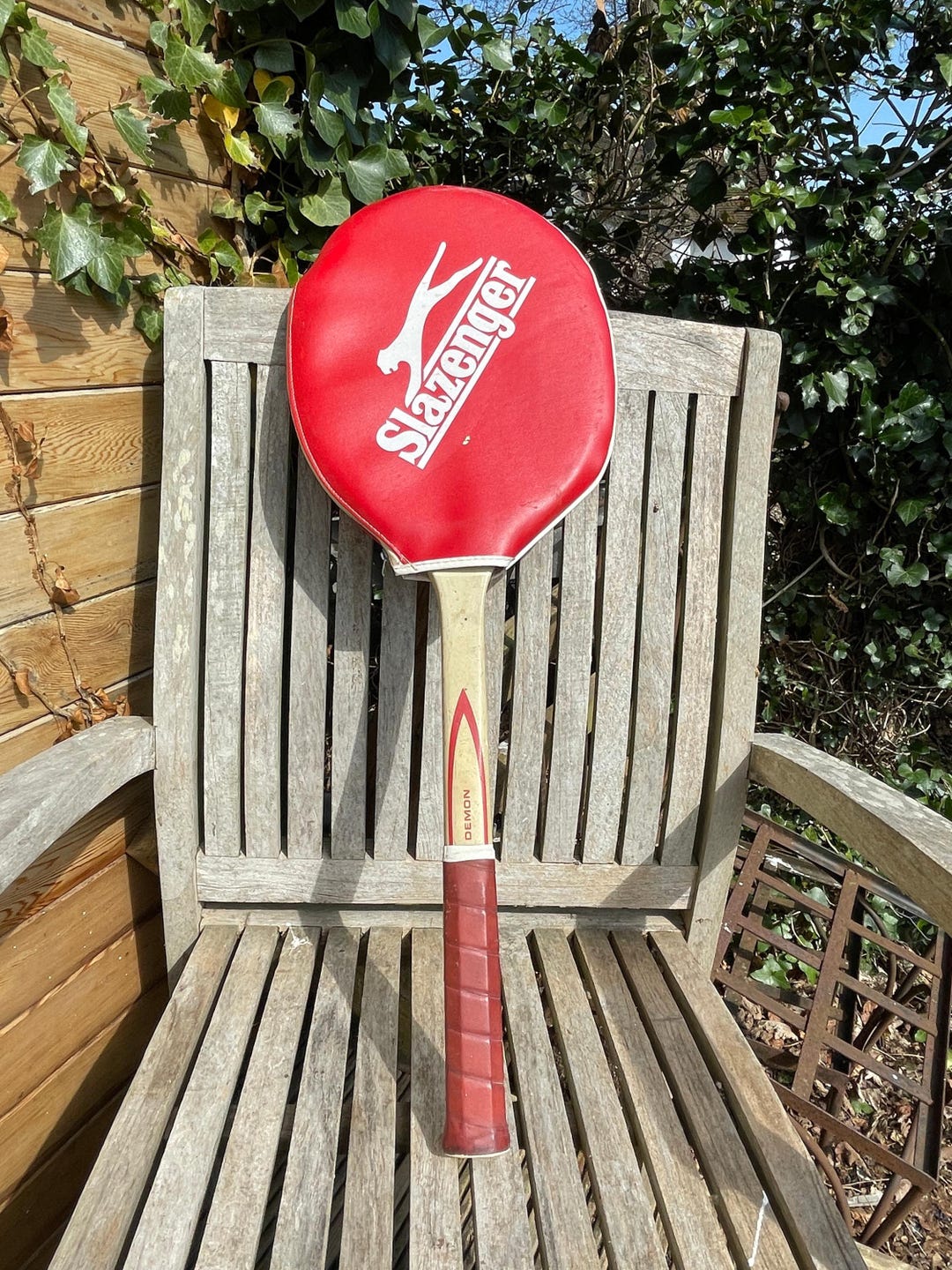 Vintage 70's Wooden Slazenger Demon Tennis Racket Medium 4 Powerflex ...